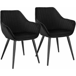 WOLTU 2er Set Esszimmerstühle Wohnzimmerstuhl Sessel mit Armlehnen und Rückenlehne Relaxstuhl aus hochwertigem Samt Gestell aus Metall schwarz - schwarz