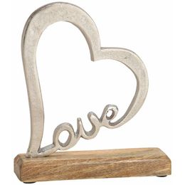 Spetebo Holz Aufsteller Herz 20 cm - LOVE - Mango Tisch Fenster Deko silber Hochzeit