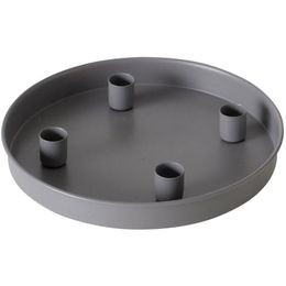 Spetebo Magnet Kerzentablett für Stabkerzen 25 cm rund - grau - Metall Kerzenständer mit 4 magnetischen Haltern - Deko Tablett Festtags Advents Kerzen Ständer