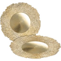 Spetebo Kunststoff Teller gold 33 cm - 2er Set - Deko Kerzenteller Geschenk Tablett rund