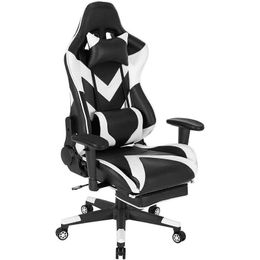 WOLTU Racing Stuhl Gaming Stuhl Bürostuhl Schreibtischstuhl Sportsitz mit Kopfstütze und Lendenkissen, Armlehne verstellbar, mit Fußstütze, Kunstleder,
