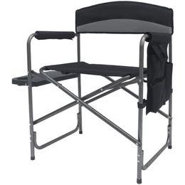 Spetebo - xxl Campingstuhl schwarz mit Klapptisch - 83 x 63 cm - Komfort Regiestuhl extra breit mit Taschen - Klappstuhl Faltstuhl Campingsessel