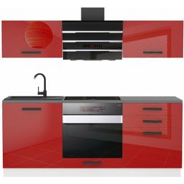 Küchenzeile Küchenblock Sophia - Küchenmöbel 180 cm Einbauküche ohne Elektrogeräten mit Hängeschränke und Unterschränke, ohne Arbeitsplatten, Rot
