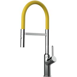 Wasserhahn Kueche Spueltischarmatur Verchromt Kuechenarmatur mit Gelb 360 schwenkbarem Auslauf und abnehmbare 2 strahl Handbrause - BOD Design