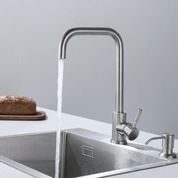 CECIPA Küchenarmatur L-Form aus 304 gebürstetem Edelstahl, 360° drehbar mit abnehmbarem Luftsprudler