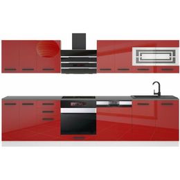 Küchenzeile Küchenblock Lucy - Küchen-Möbel 300 cm Küche komplett ohne Elektrogeräten mit Hängeschränke und Unterschränke Mit Arbeitsplatten Rot