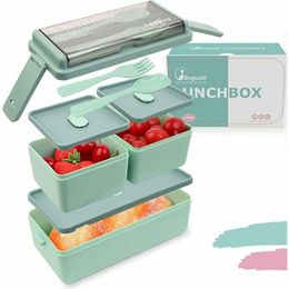Lunchbox, Bento-Box 1400 ml, Bento-Box, Lunchbox mit 3 Fächern und Besteck, Bento-Box zum Erhitzen in der Mikrowelle, Essensbox aus Kunststoff für