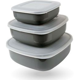 Frischhaltedosen mit Deckel 3er Set ( 500ml - 1,5L ) Grau - Vorratsdosen, mikrowellen- und spülmaschinenfest, gefriertauglich, Lebensmittelbehälter