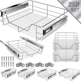 Teleskopschublade Küchenschublade Küchenschrank Korbauszug Schrankauszug Vollauszug Schublade 2x 60cm - Silber - Silber - Kesser