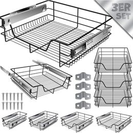 Teleskopschublade Küchenschublade Küchenschrank Korbauszug Schrankauszug Vollauszug Schublade 3x 60cm - Schwarz - Schwarz - Kesser