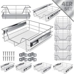 Teleskopschublade Küchenschublade Küchenschrank Korbauszug Schrankauszug Vollauszug Schublade 4x 50cm - Silber - Silber - Kesser