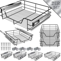 Teleskopschublade Küchenschublade Küchenschrank Korbauszug Schrankauszug Vollauszug Schublade 2x 60cm - Schwarz - Schwarz - Kesser