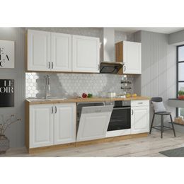 Küchen Preisbombe - Küche Stilo Weiß + Eiche Artisan 250 cm Küchenzeile Küchenblock Einbauküche