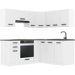 Küchenzeile Küchenblock Küche L-Form Sarah Küchenmöbel mit Griffe, Einbauküche ohne Elektrogeräten mit Hängeschränke und Unterschränke, mit