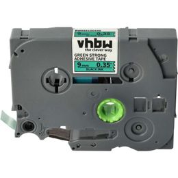 vhbw - 1x Schriftband-Kassette kompatibel mit Brother pt E500, E500VP, E550W, E550WVP, E800W, GL100 Etiketten-Drucker 9mm Schwarz auf Grün, Extra