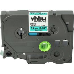 vhbw - 1x Schriftband-Kassette kompatibel mit Brother pt 1280, 1280CB, 1280SR, 1280BTS, 1280BT, 1280DT, 1280SP Etiketten-Drucker 12mm Schwarz auf Grün