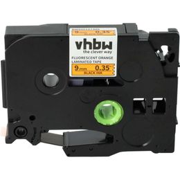 1x Schriftband-Kassette kompatibel mit Brother pt 1800E, 1290VP, 1830VP, 1290DT, 1800, 1750, 1290 Etiketten-Drucker 9mm Schwarz auf Neon-Orange - vhbw