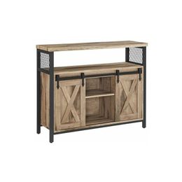 Songmics - vasagle Sideboard Küchenschrank, mit 2 Schiebetüren, verstellbare Ablagen - Naturfarben-Schwarz