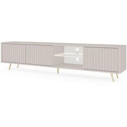 Selsey - bello - TV-Element mit Lamellenfronten, Graubeige Taupe mit goldenen Beinen, 175 cm