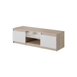 Selsey - permys - TV-Board / moderner TV-Schrank für Wohnzimmer, 120 cm breit (Sonoma Eiche / Weiß Matt mit led)