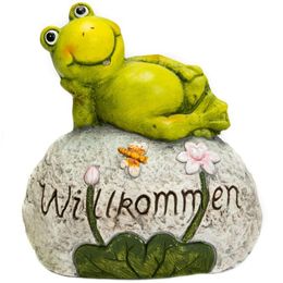 TrendLine - Dekofigur Frosch Willkommen 34 x 31 cm grau grün Gartenfiguren