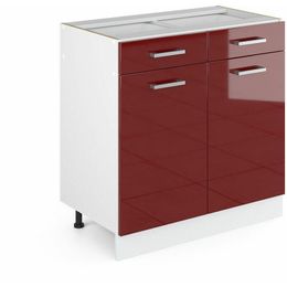 Schubladenunterschrank R-Line 80 cm Weiß/Bordeaux-Rot Hochglanz modern VICCO