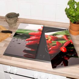 K&L WALL ART Hygienische Arbeitsplatte Küche Herdabdeckplatte Glasabdeckplatte Chilli (60x52cm) - Chilischote