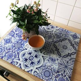 K&L WALL ART Hygienische Arbeitsplatte Küche Herdabdeckplatte Glasabdeckplatte Portugal (60x52cm) - Vintage Blau