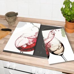 K&L WALL ART Hygienische Arbeitsplatte Küche Herdabdeckplatte Glasabdeckplatte Weingläser (60x52cm) - Elegant Weiß