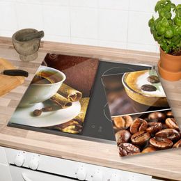 K&L WALL ART Hygienische Arbeitsplatte Küche Herdabdeckplatte Glasabdeckplatte Kaffee (60x52cm) - Kaffee