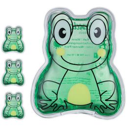 Kühlpads Kinder, 4er Set, Kalt Warm Kompresse, Frosch, h x b: 11 x 9 cm, Kühlkissen Gel, Mini Kühlpack, grün - Relaxdays