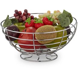 Relaxdays - Obstschale, für Gemüse, Brot & Obst, stehend, rund, Küche, modern, Obstkorb, Metall, HxD: 12 x 24,5 cm, silber