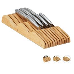 Messerblock Schublade, ohne Messer, liegend, Bambus, für 11 Messer, hbt 5x14,5x40 cm, Schubladeneinsatz, natur - Relaxdays