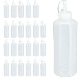 Relaxdays 24 x Quetschflasche, 1000 ml, für Saucen, Spritzflasche zum Befüllen, Squeeze Flasche, Kunststoff, Saucenflasche, klar