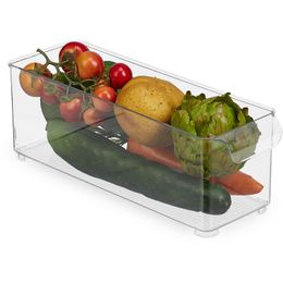 Kühlschrank Organizer, Lebensmittel Aufbewahrung, Kühlschrankbox mit Griff, HxBxT 10,5x10x30,5 cm, transparent - Relaxdays