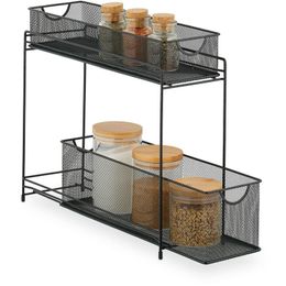 Küchenschrank Organizer, ausziehbares Unterschrank Regal, 2 Schubladen, Metall, hbt: 40 x 15 x 46 cm, schwarz - Relaxdays