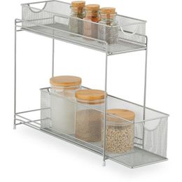 Küchenschrank Organizer, ausziehbares Unterschrank Regal, 2 Schubladen, Metall, hbt: 40 x 15 x 46 cm, silber - Relaxdays