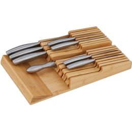 Messerhalter Schublade, für 16 Messer & Wetzstahl, Bambus Messerblock liegend, HxBxT: 5,5 x 24 x 40 cm, natur - Relaxdays