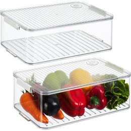 Kühlschrank Organizer, 2er Set, Kühlschrankeinsätze mit Deckel & Datum, HxBxT: 10,5 x 21 x 33 cm, transparent - Relaxdays