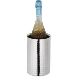 Relaxdays Weinkühler Edelstahl, doppelwandig, Flaschenkühler Wein & Sekt, HxD: 18,5 x 12 cm, gehämmertes Design, silber