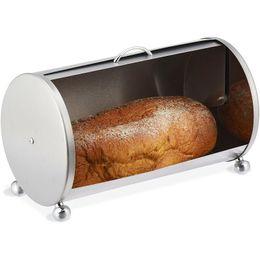 Brotkasten aus Edelstahl, runde Brot Aufbewahrungsbox, h x b x t: 21 x 36,5 x 20 cm, Brotaufbewahrung, silber - Relaxdays