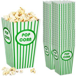 Relaxdays Popcorntüten, 48er Set, gestreift, Retro-Optik, Kino, Filmabend Zubehör, Pappe, Popcornbehälter, grün/weiß