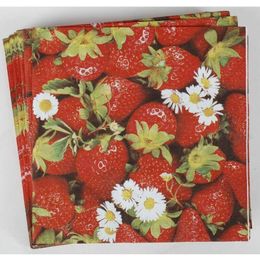 BURI 24x 20er Packung Servietten 33x33cm 3-lagig Erdbeeren Früchte 480 Stück