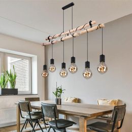 etc-shop Pendelleuchte Deckenlampe Holzbalken Hängelampe Aluminium Holz Esszimmerlampe hängend zum wickeln, Metall schwarz, 6-Flammig E27, l 145 cm