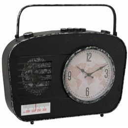 etc-shop Tischuhr Vintage Retro Schrankuhr Wohnzimmer Standuhr klein, Radio Optik Used Look schwarz, Analog Batterie, LxBxH 43 x 8 x 38 cm,