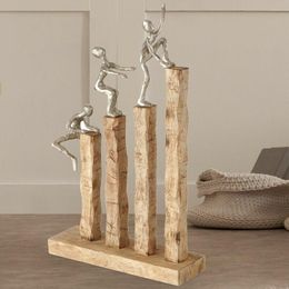 etc-shop Deko Wohnzimmer Modern zum Hinstellen Figur Deko Skulptur Figuren Deko Modern Mangoholz, handgearbeitet, kletternder Mann, LxH 26 x 43 cm