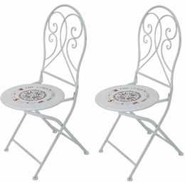 etc-shop Balkonstühle klappbar 2er Set Klappstühle Garten weiß Gartenstuhl Metall Vintage, mit Kompass-Aufdruck, Eisen weiß, BxHxT 40x93x40 cm