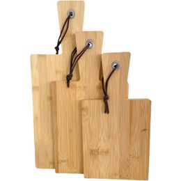 Spetebo Bambus Schneidebrett 3er Set - 40 / 33 / 29 cm - Holz Servierbrett in 3 Größen mit Griff - Küchenbrett Servierplatte Brot Tapas Käse Wurst Platte