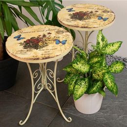 etc-shop 2x Beistell Tisch Bistro Blumen Terrassen Außen Möbel Schmetterling weiß Shabby