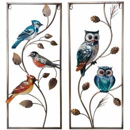 etc-shop - 2et Außen Wand Behang Eulen Bild Vogel Relief Garten Außen Dekoration mehrfarbig